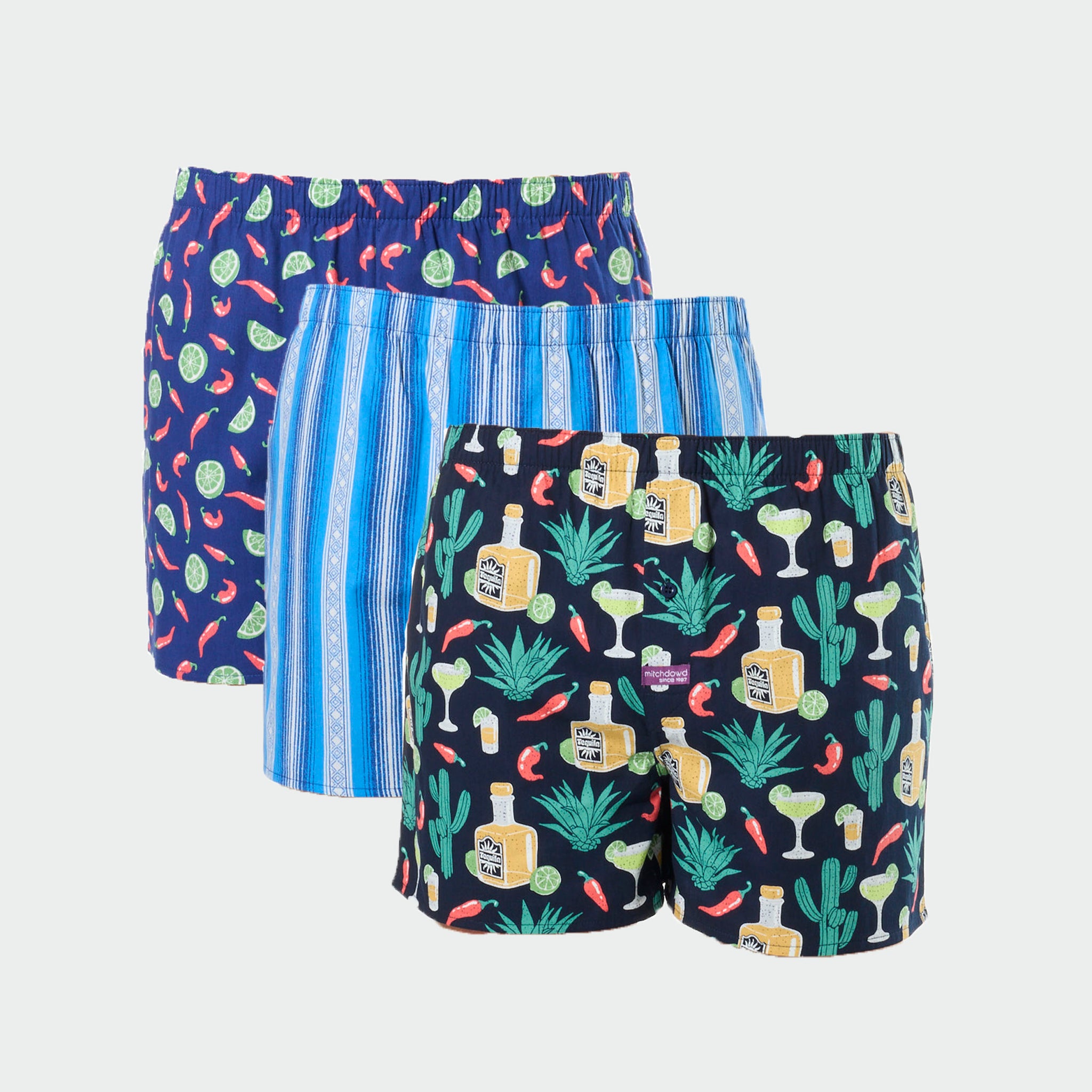 Mens Woven Boxer Shorts 3 Pack in Tequila Print
