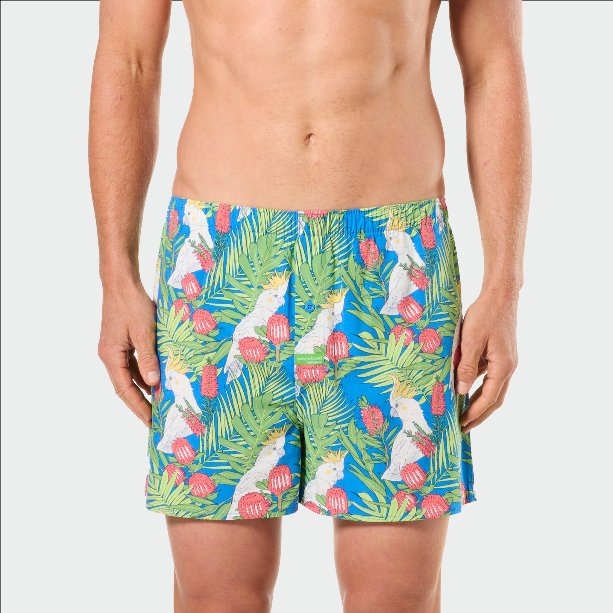Mitchdowd Mens Bamboo Boxer Shorts in Cockatoo Leaves Print