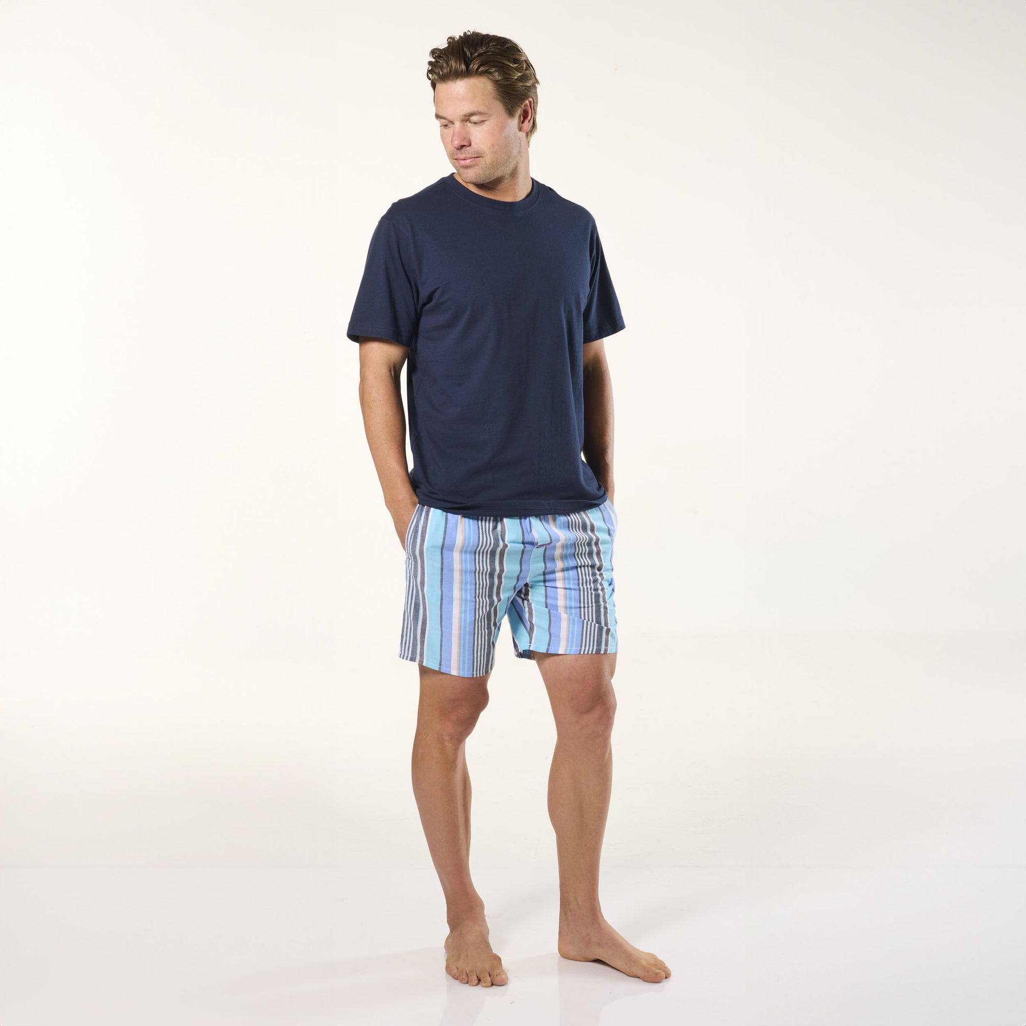 Mens Cotton Sleep Tee 2 Pack | Crew Neck Blue & Navy | Shop Now